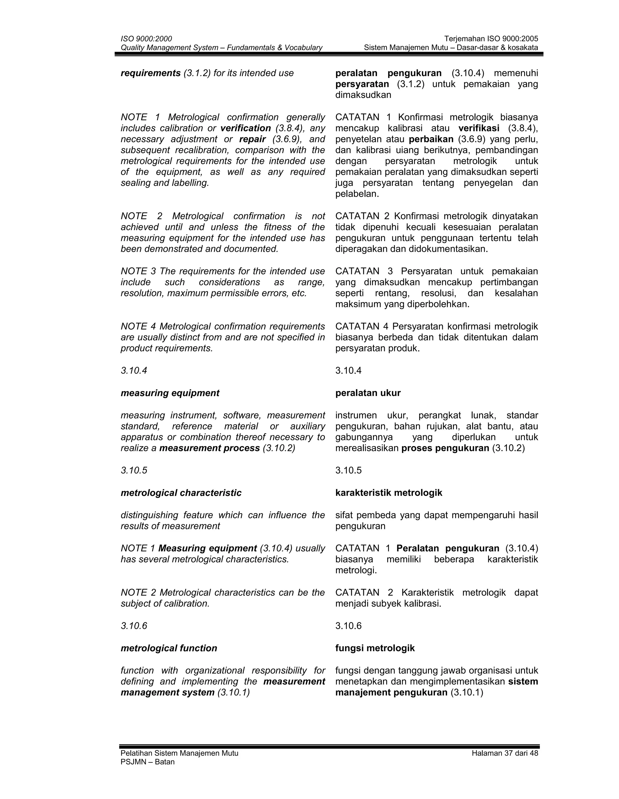 Vocabulary of ISO 9000 (Indonesia) | PDF