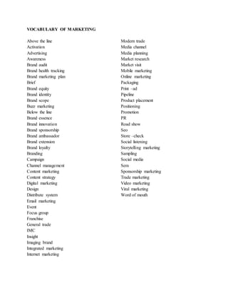 Vocabulary of marketing | DOCX