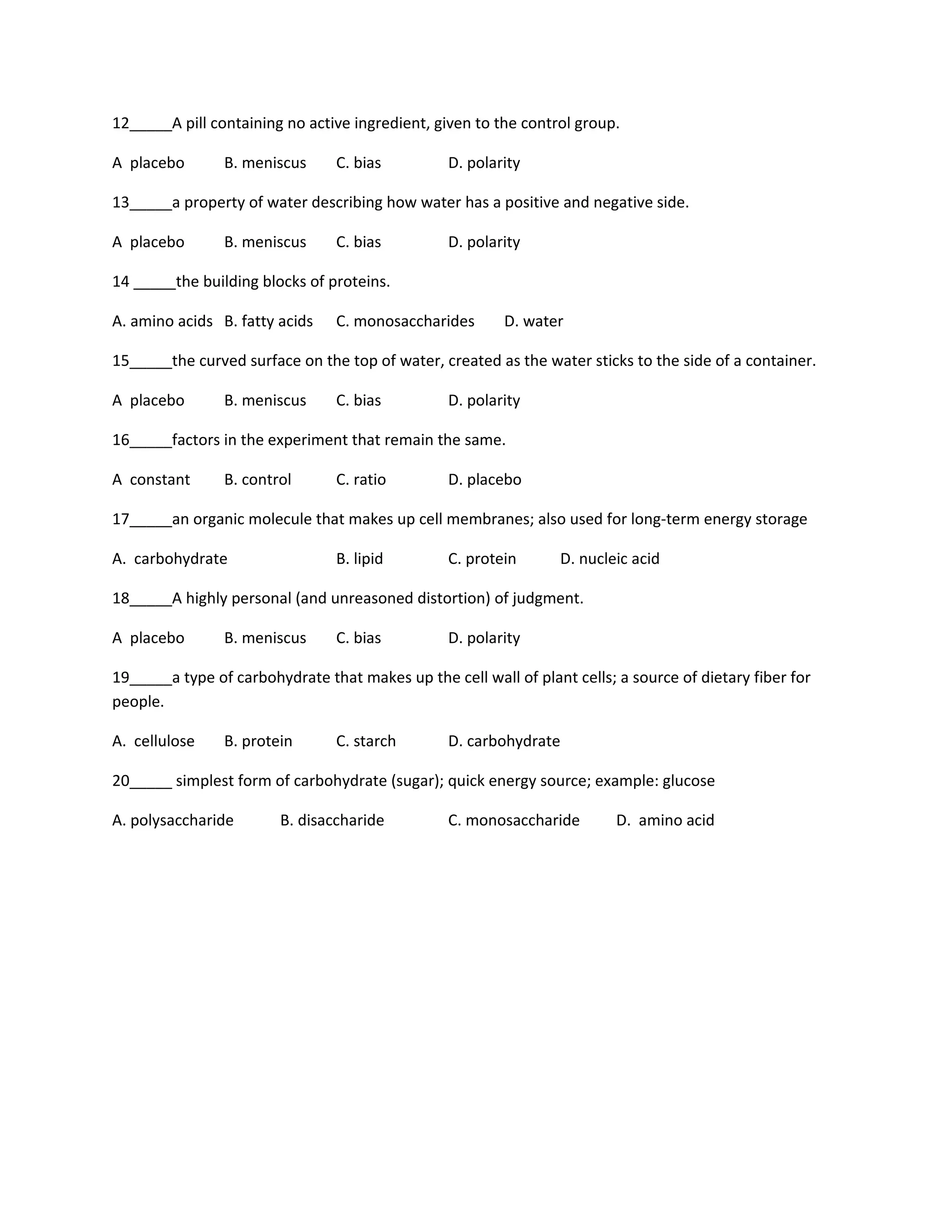 Vocabulary quiz 3 comp through enzymes | DOC