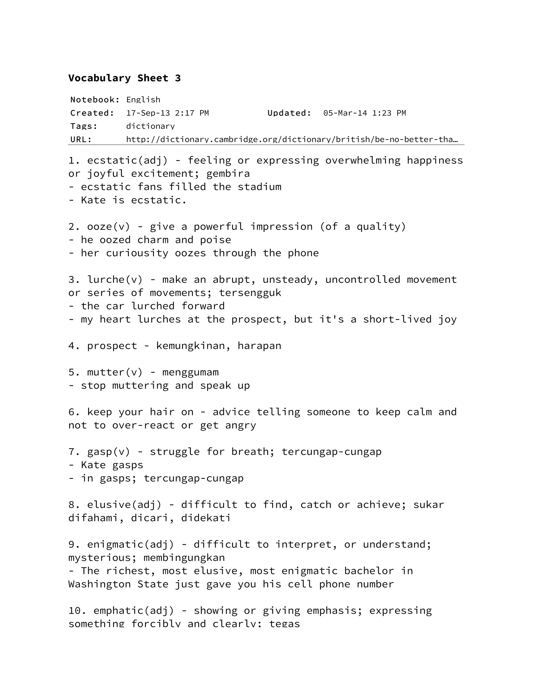 Vocabulary sheet 3 | PDF