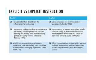 Vocabulary Teaching: Implicit vs Explicit Instruction | PDF