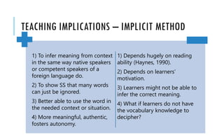 Vocabulary Teaching: Implicit vs Explicit Instruction | PDF