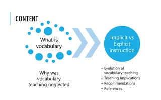 Vocabulary Teaching: Implicit vs Explicit Instruction | PDF