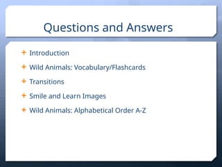 Vocabulary Unit 2 - Wild Animals for Kids | PPTX