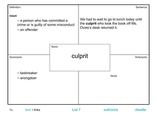 Vocabulary Unit 3 | PPT