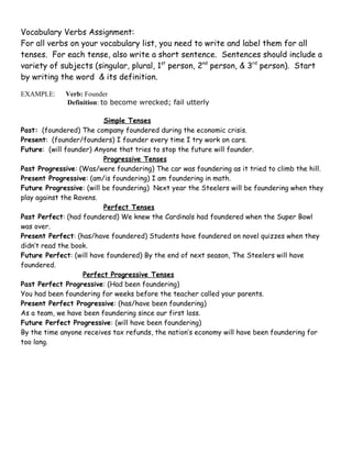 Vocabulary Verbs Assignment | DOC