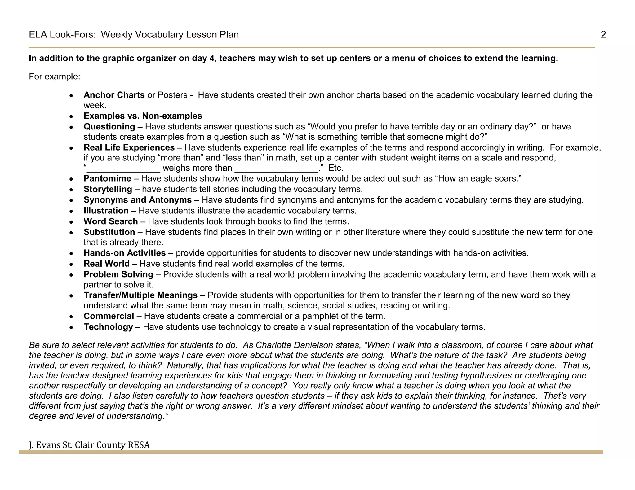 Vocabulary weekly plan template | DOCX