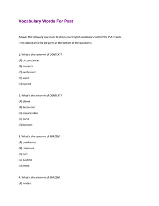 Vocabulary Words For Psat | PDF