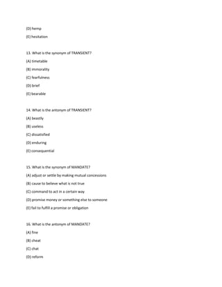 Vocabulary Words For Psat | PDF