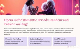 Exploring Romantic Period Vocal Music: Art Song & Opera Masterpieces | PDF