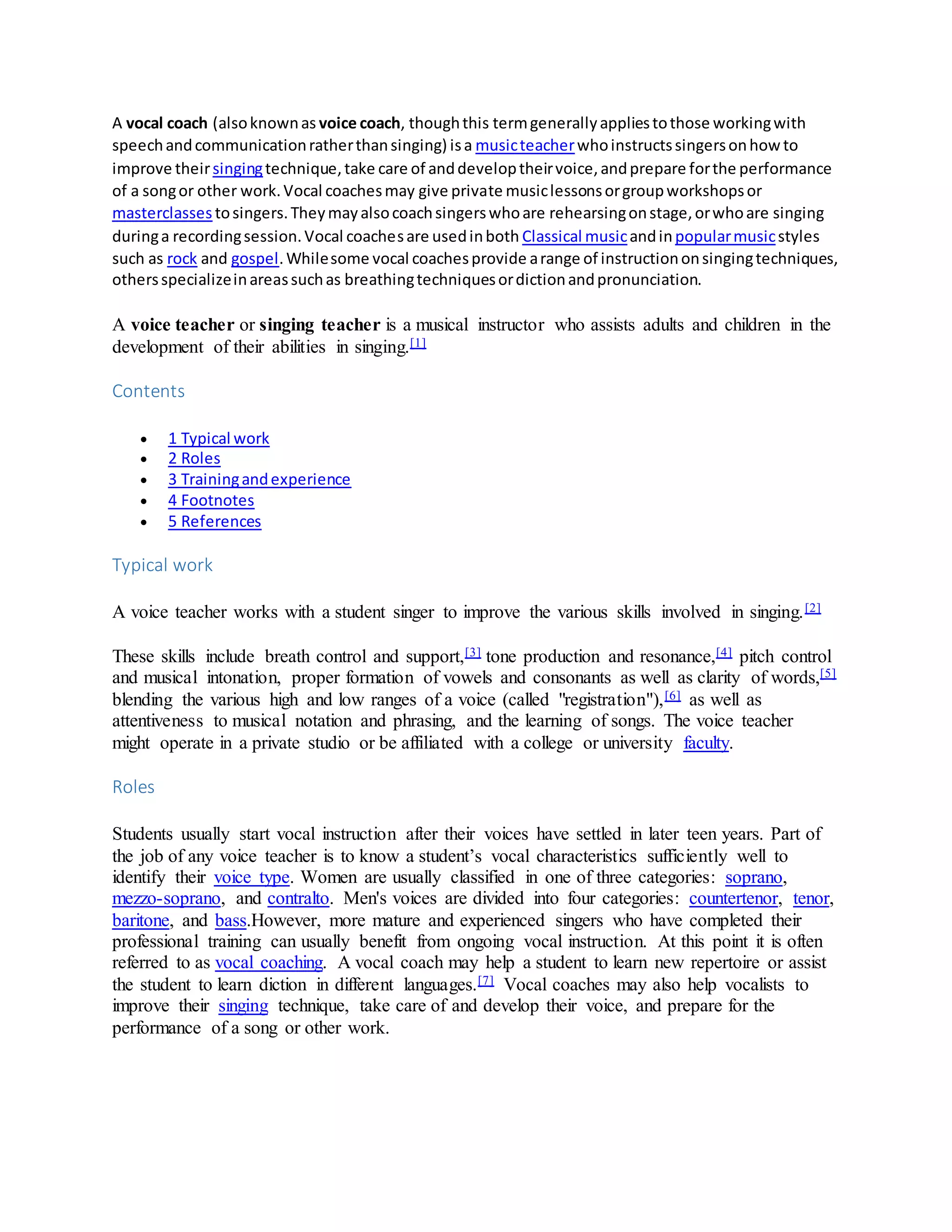 Vocal coach or voice teacher | DOCX