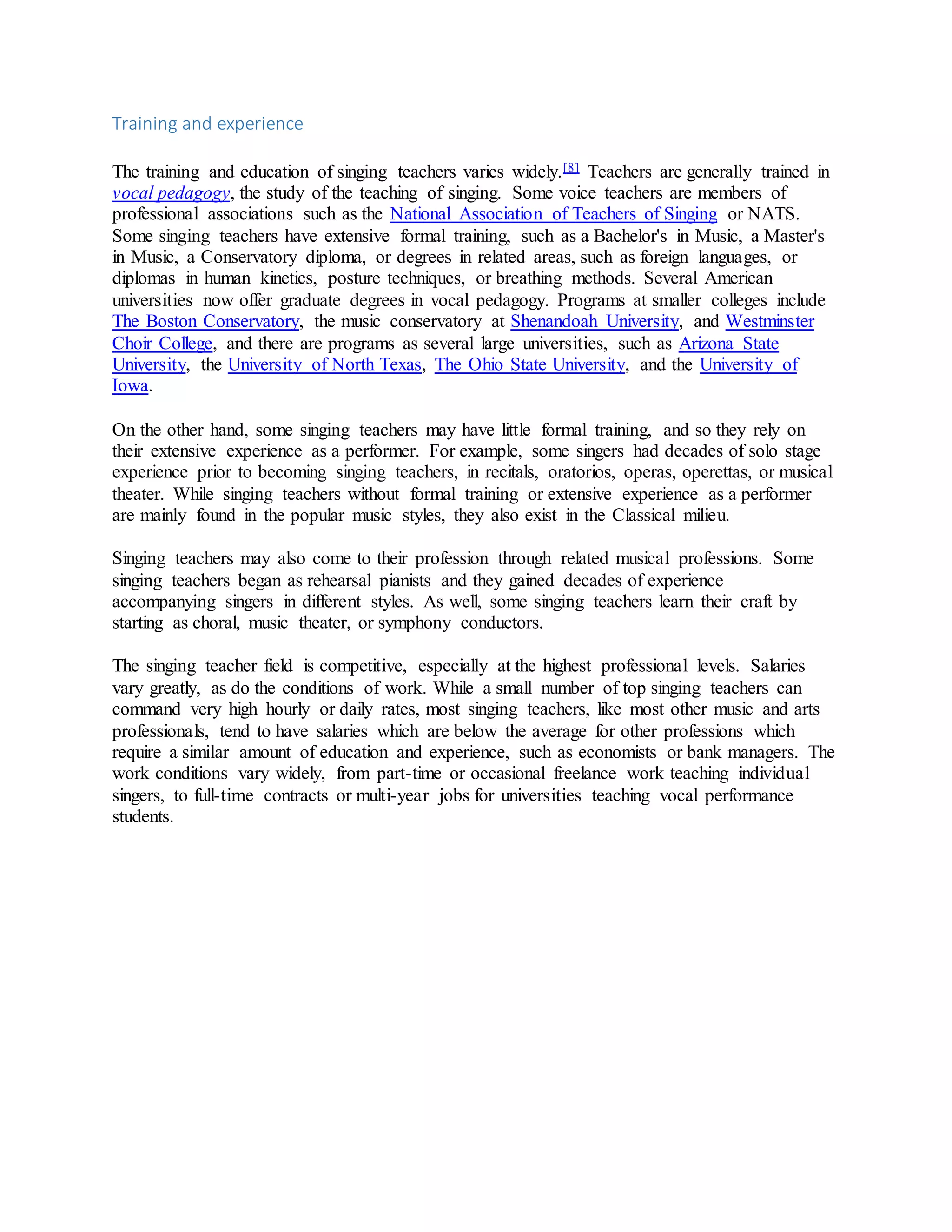 Vocal coach or voice teacher | DOCX