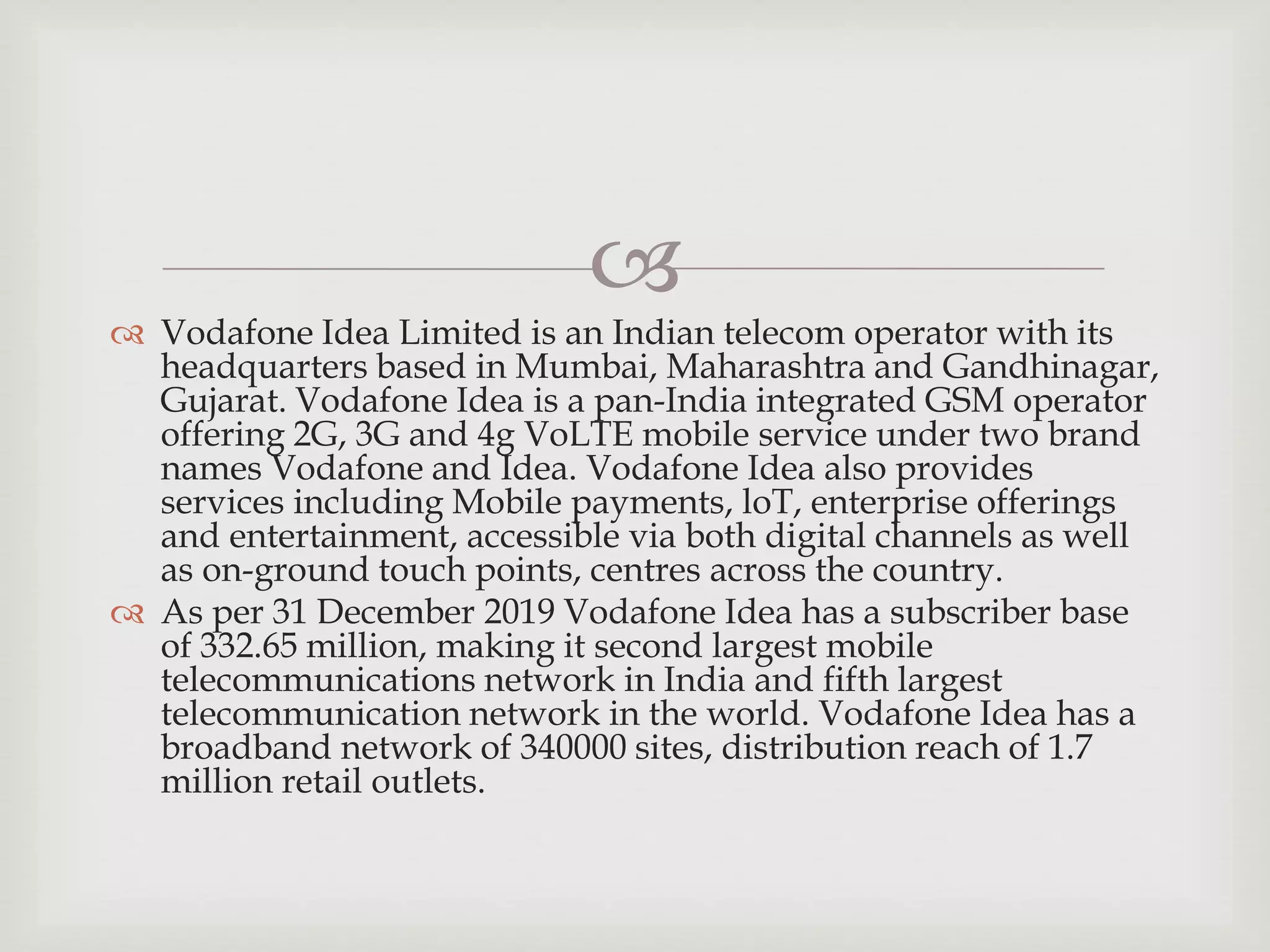 Vodafone and idea merger | PPTX