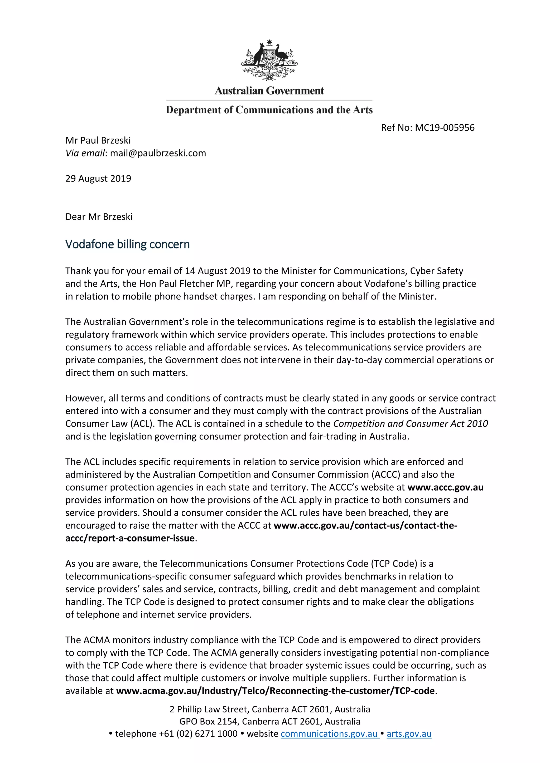Vodafone complaint response | PDF