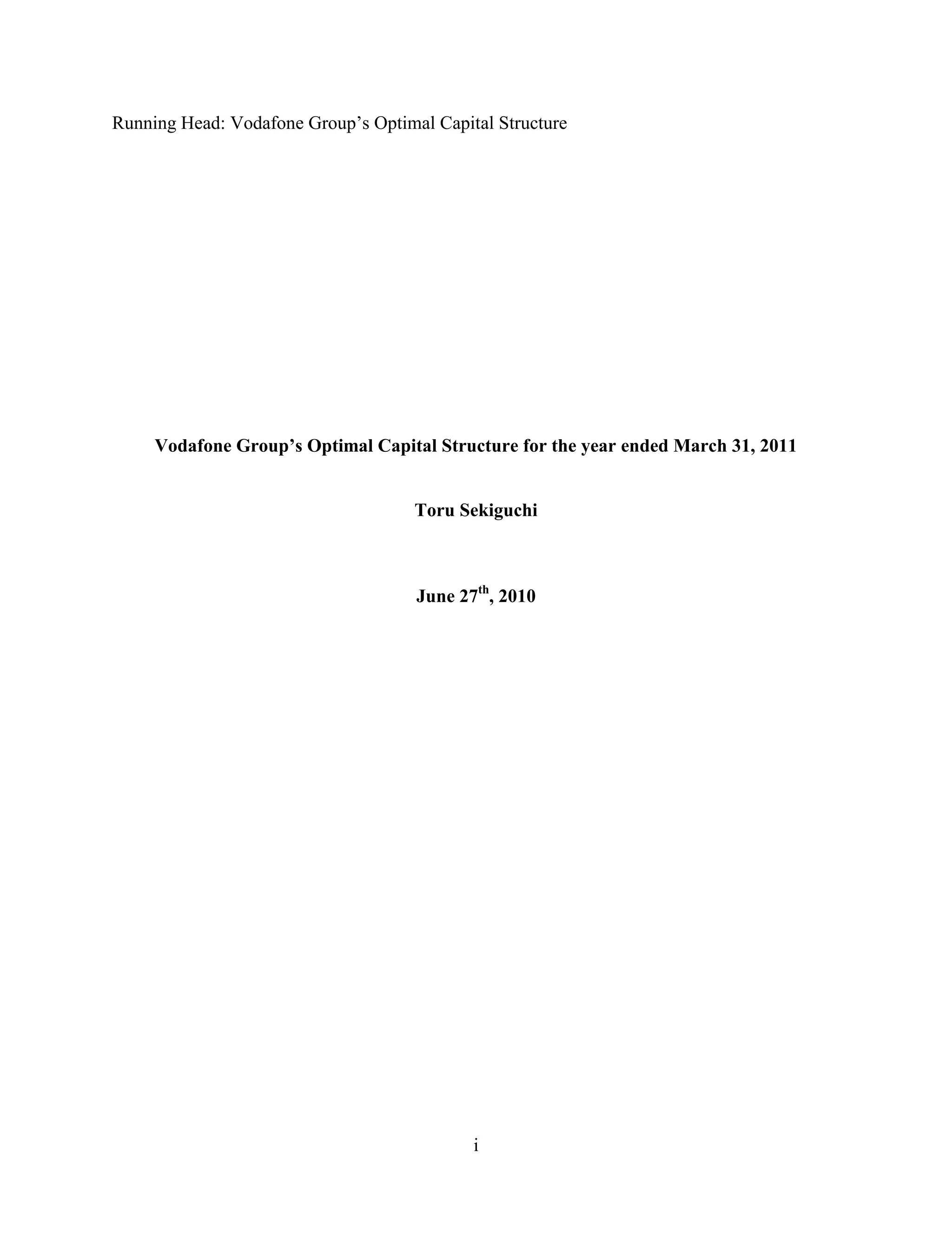 Vodafone Optimal Capital Structure | PDF