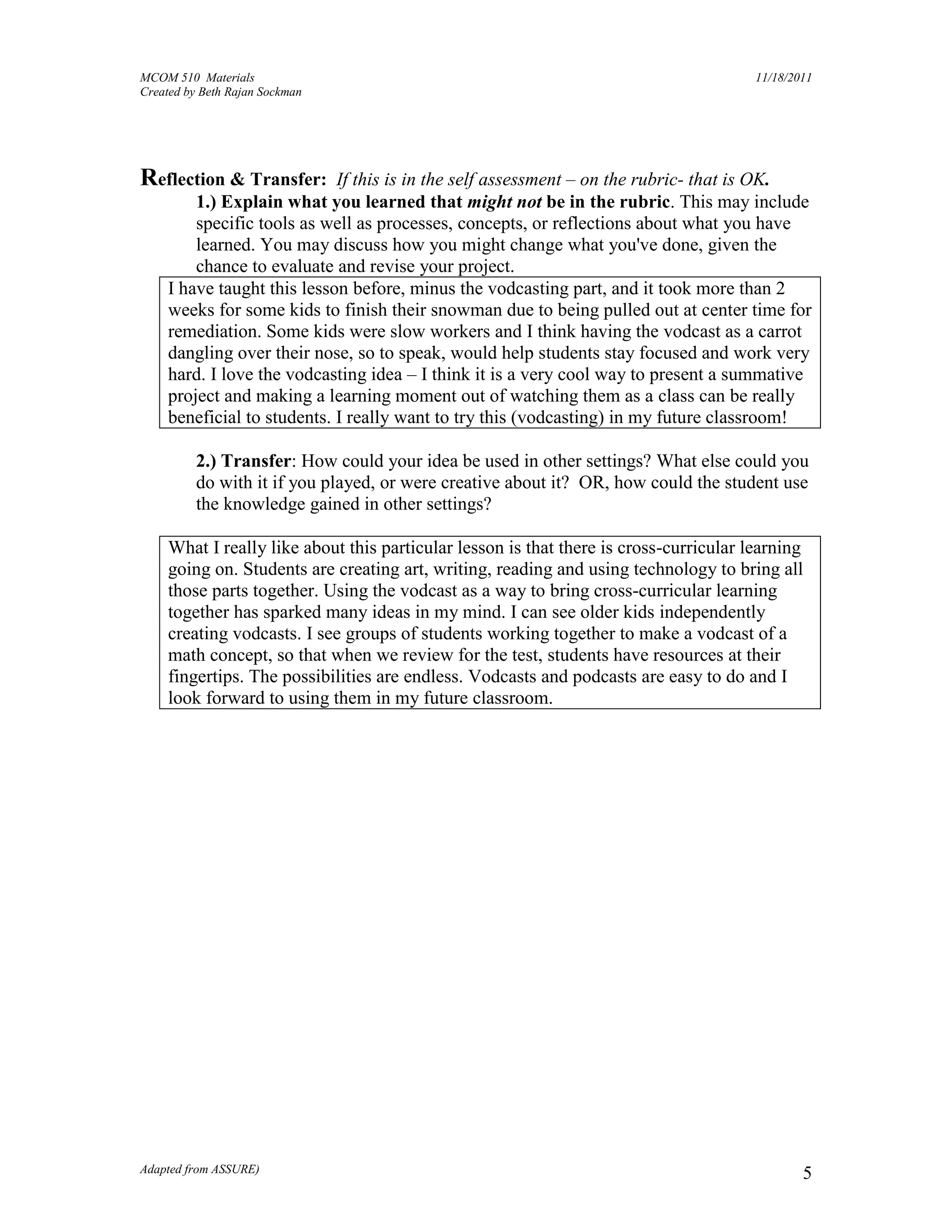 Vodcast Lesson Plan | DOCX | Homework and Study | Education