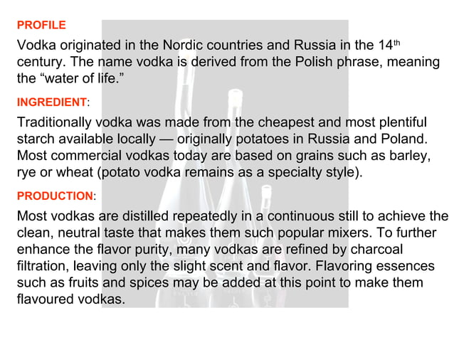 Vodka | PPT | Bars & Restaurants | Attractions
