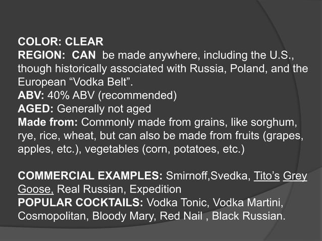 Vodka & whiskey based cocktail | PPTX | Bars & Restaurants | Attractions