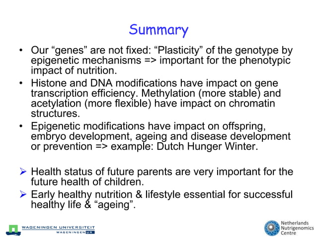 Short intro epigenetics & nutrigenomics& the early impact of nutrition | PPTX | Genetics | Science