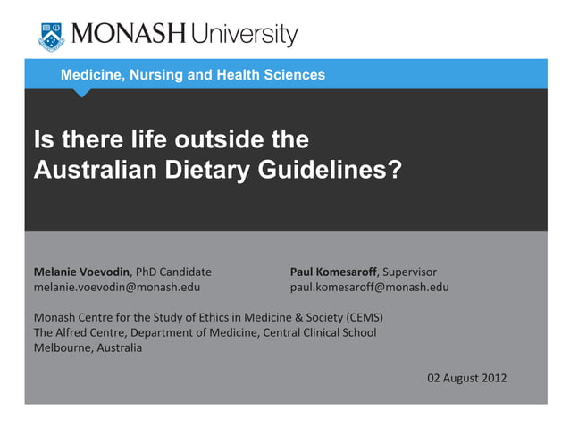Is there life outside the Australian Dietary Guidelines? | PPT | Healthy Cooking and Eating ...