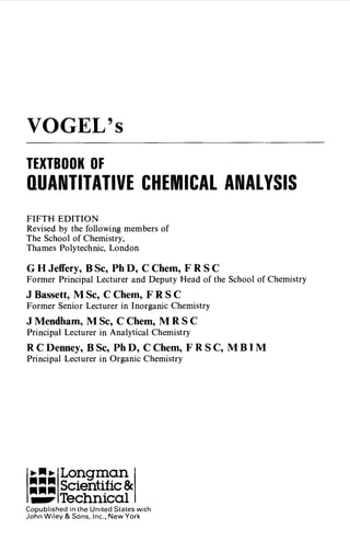 Vogel's textbook of quantitative chemical analysis (5th ed | PDF