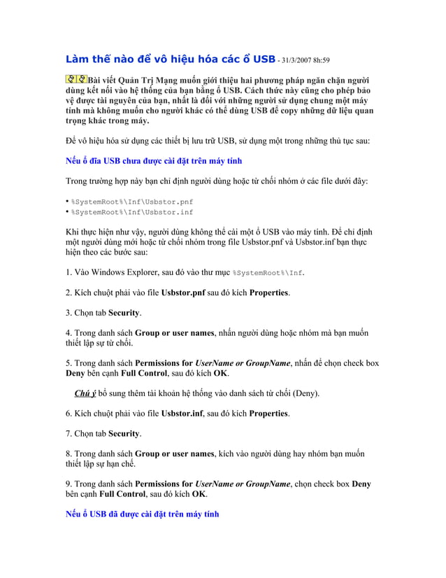 Vo hieu hoa usb | PDF