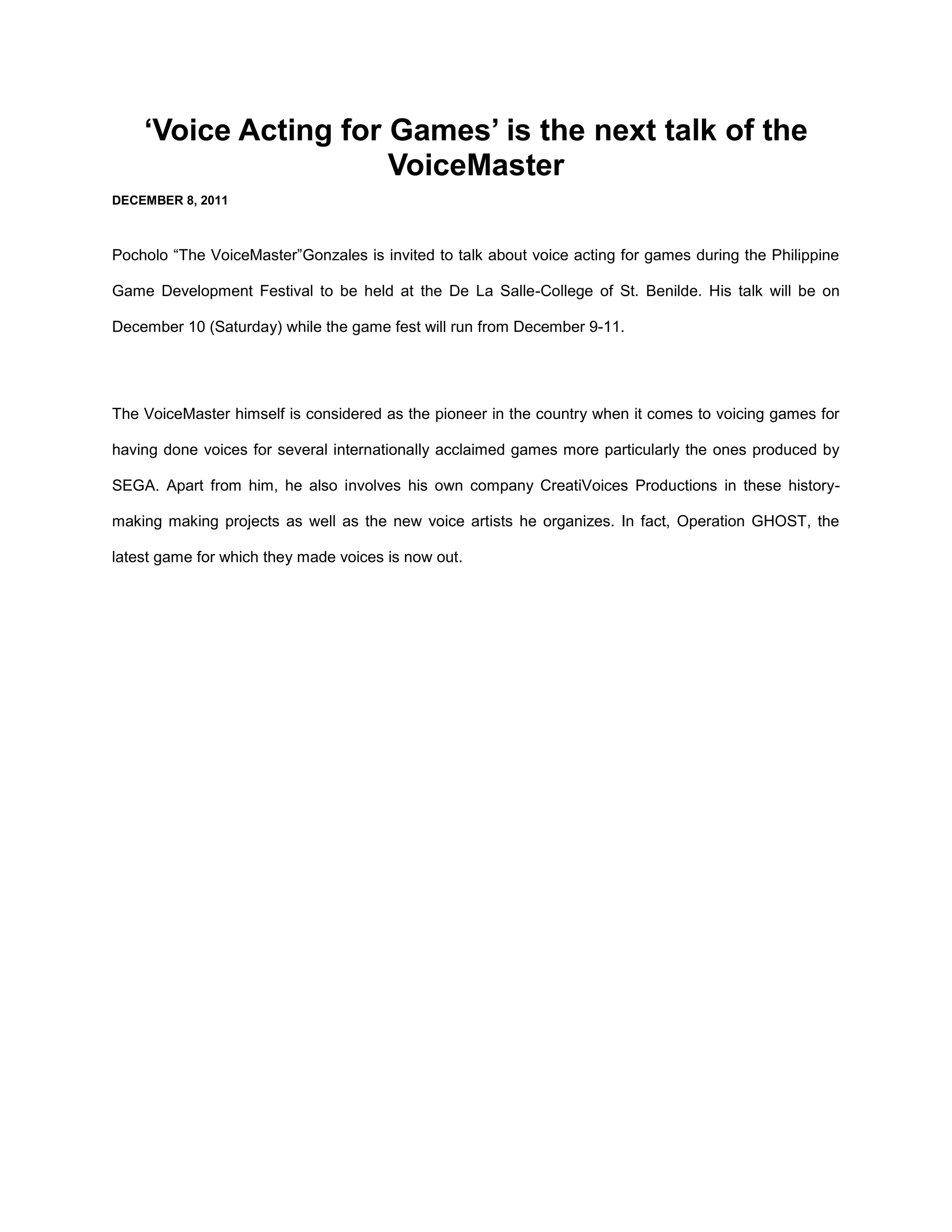 Voice acting for games | PDF