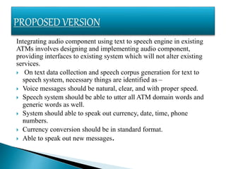VOICE AIDED ATM MACHINE is used for visually challenged people | PPTX | Digital Audio | Computer ...