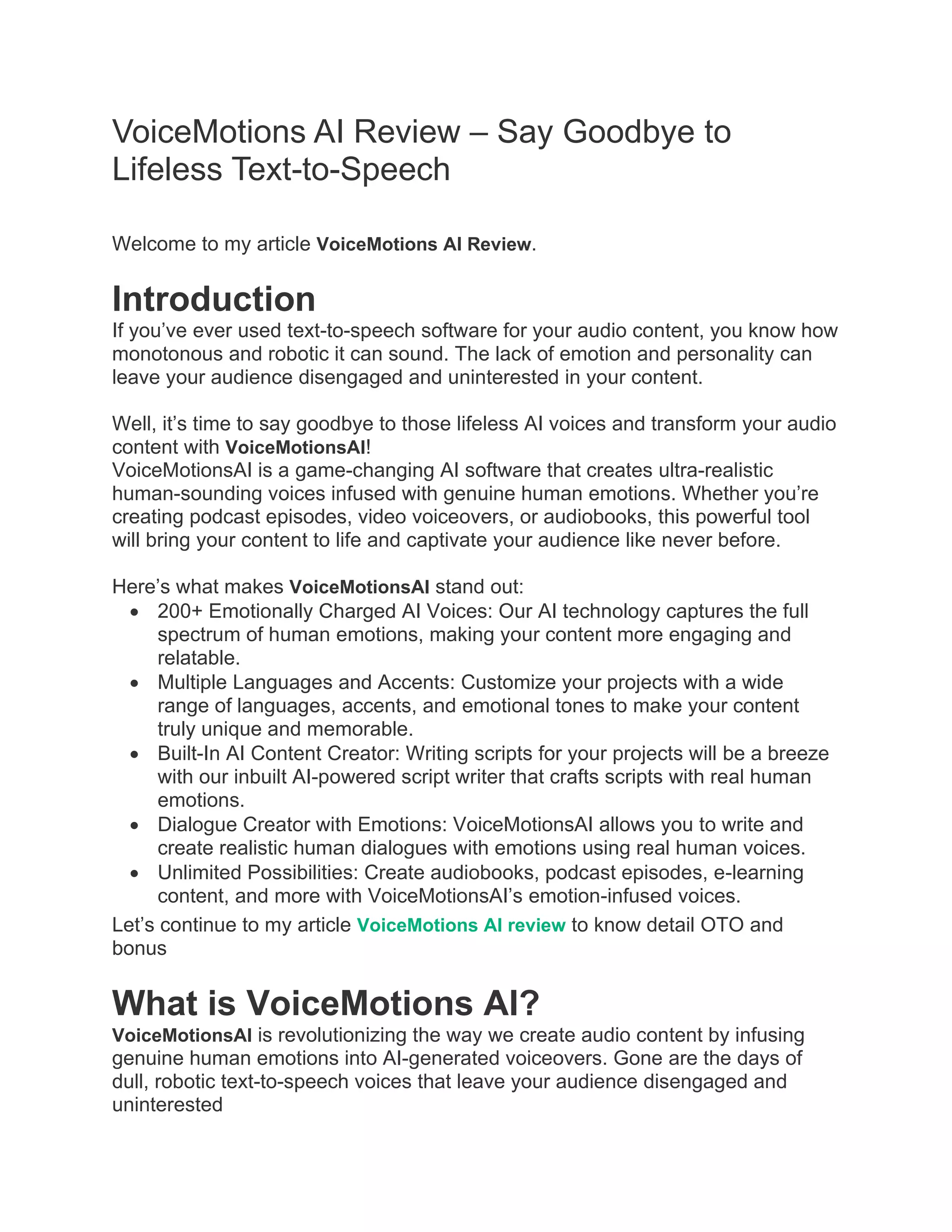 VoiceMotions AI Review – Say Goodbye to Lifeless Text-to-Speech | PDF