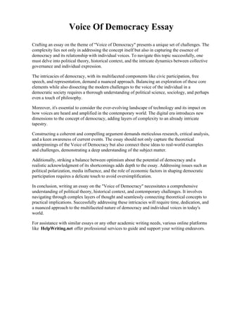 Voice Of Democracy Essay. Prairie State College | PDF