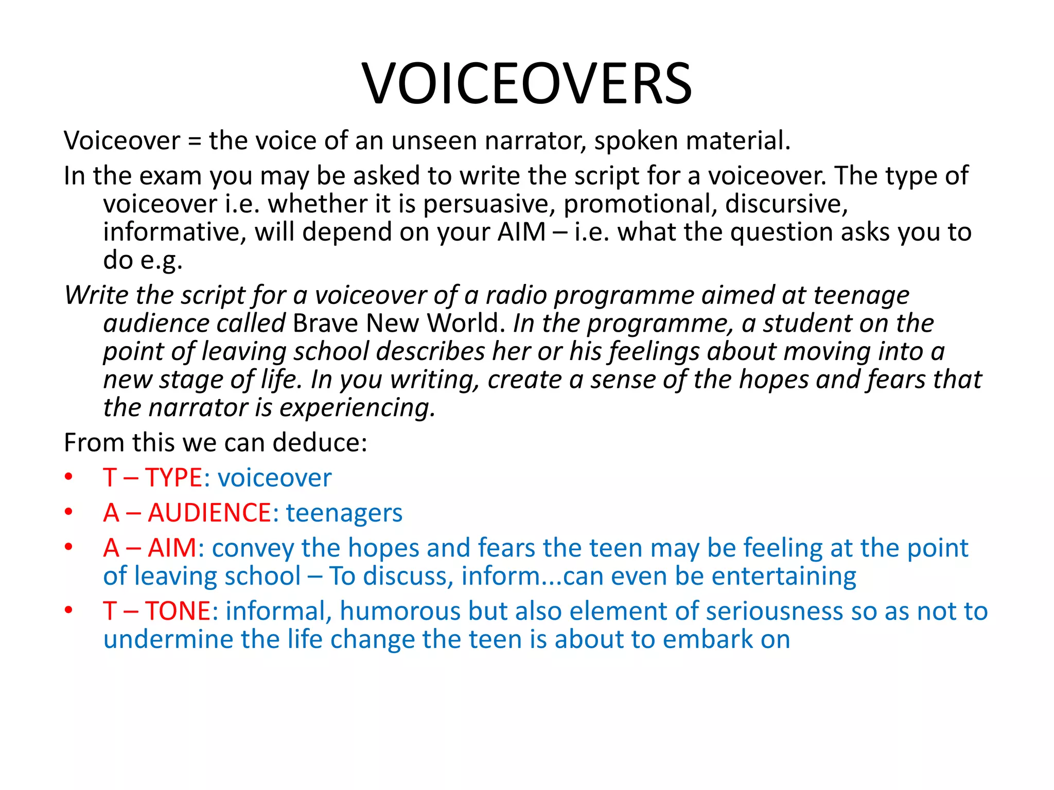 Voiceover and scripted speeches | PPTX