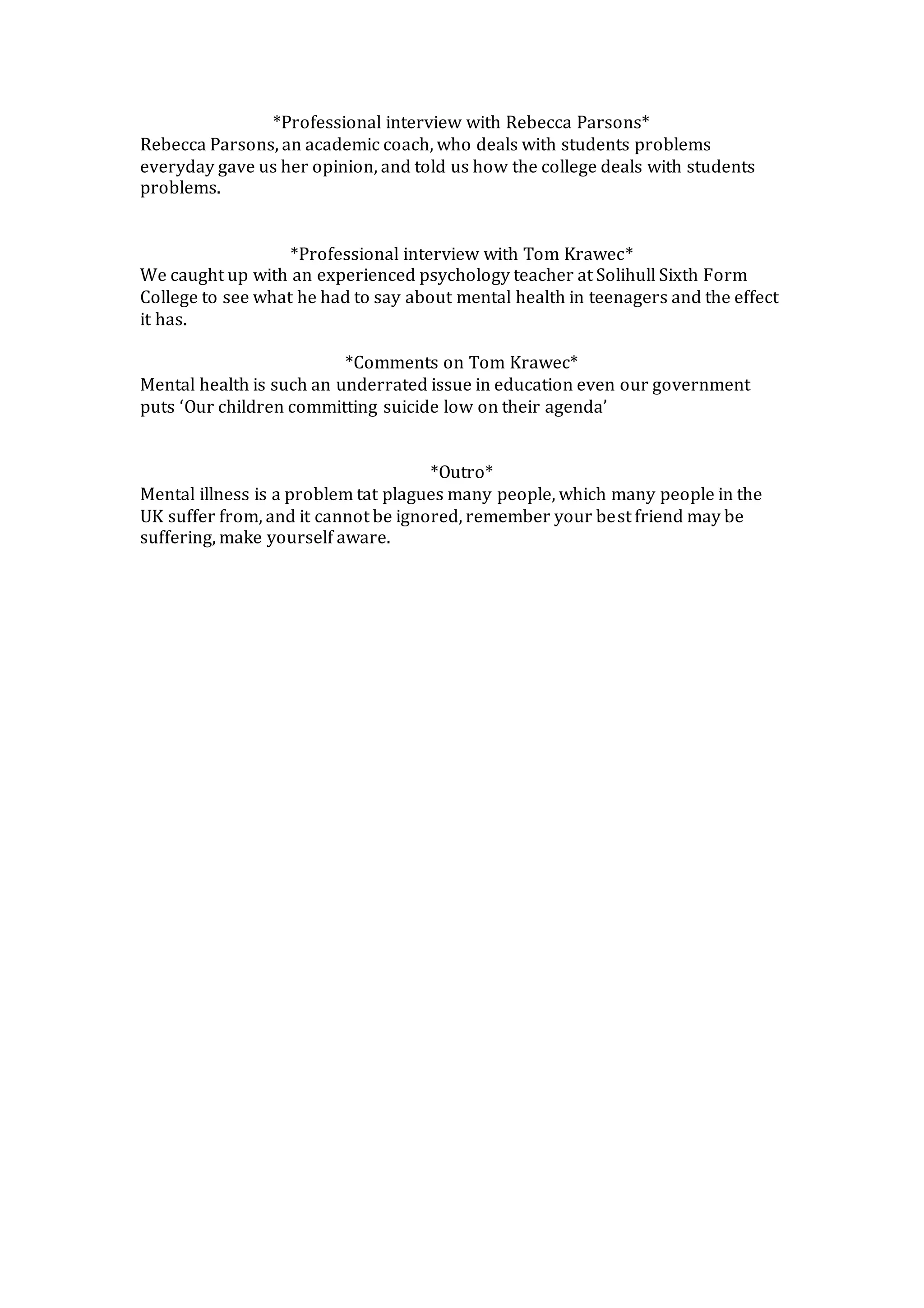 Voiceover draft 4 | DOCX | Mental Health | Diseases and Conditions