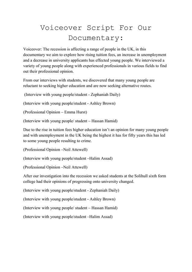 Voiceover script for our documentary | DOCX | Documentary | Genres