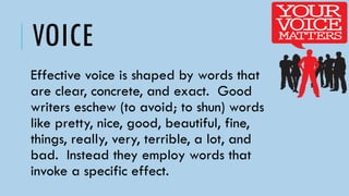 Voice in Texts and how to Create Voice in Writing | PPT