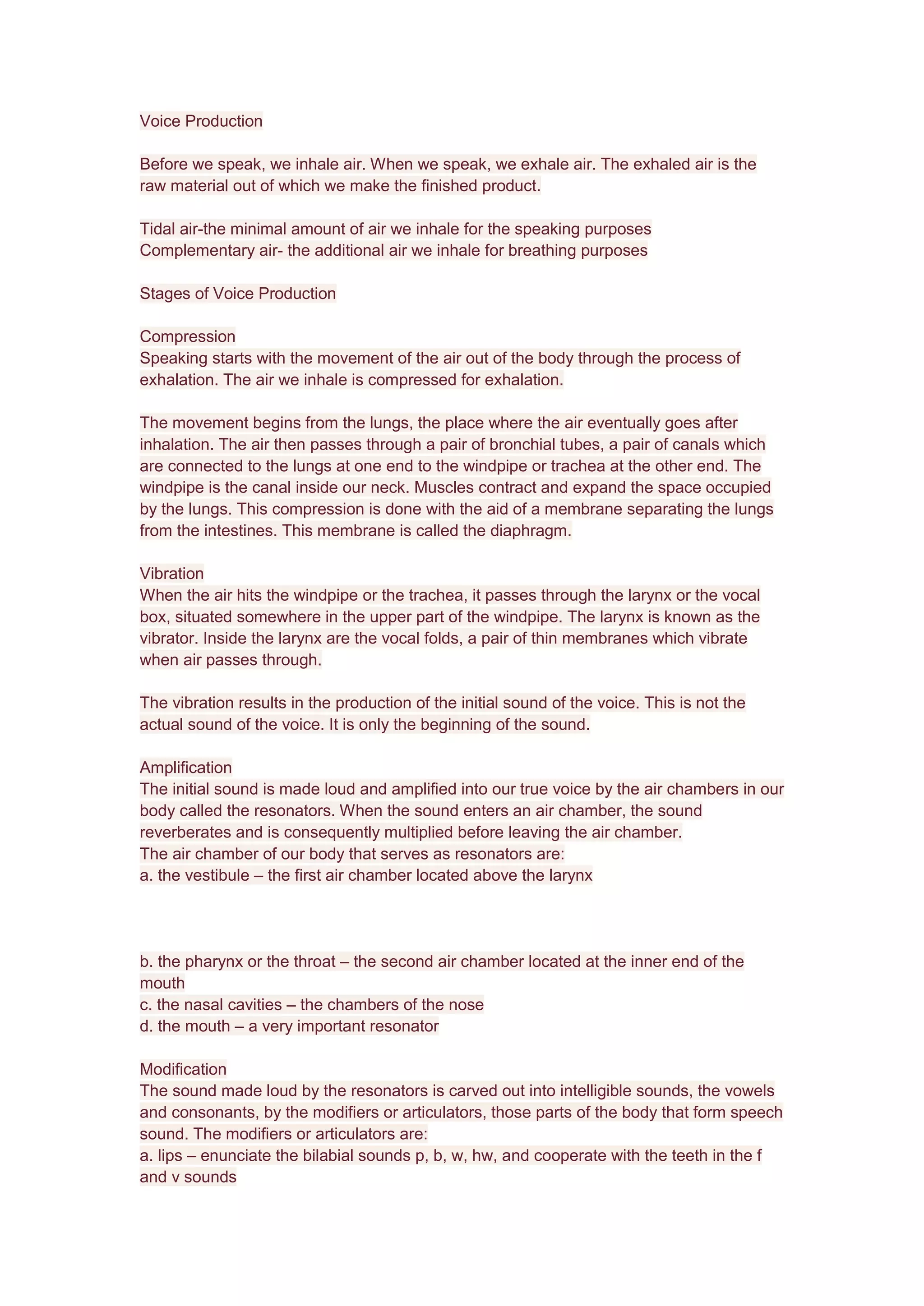 Stages of Voice production | DOCX