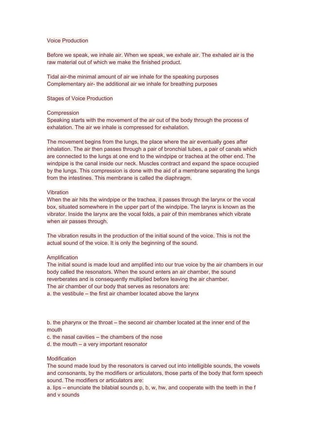 Stages of Voice production | DOCX | Ear, Nose and Throat Conditions ...