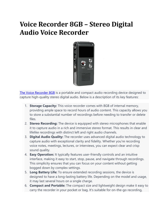 Voice Recorder 8GB.pdf | Digital Audio | Computer Software and Applications