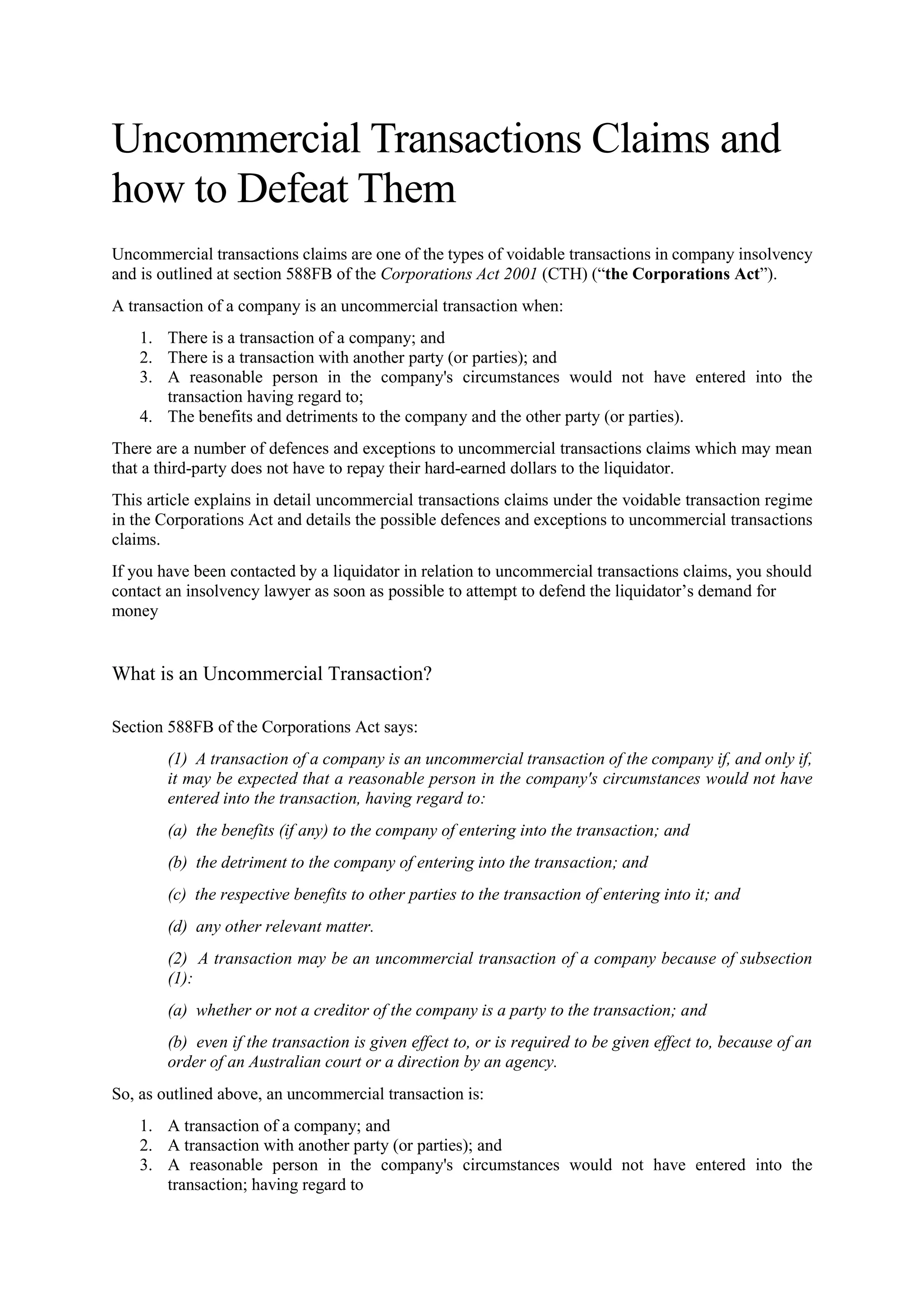 Voidable transactions in company insolvency | PDF