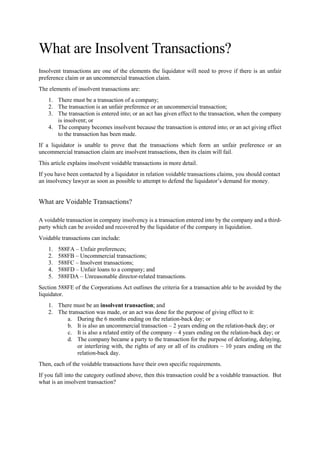 Voidable transactions in company insolvency | PDF