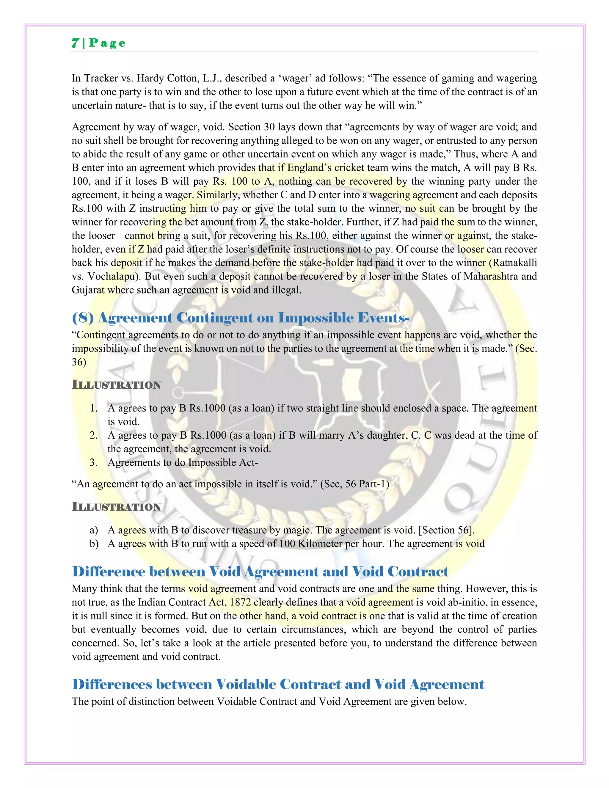 Void agreement and how a contract become voidable | PDF