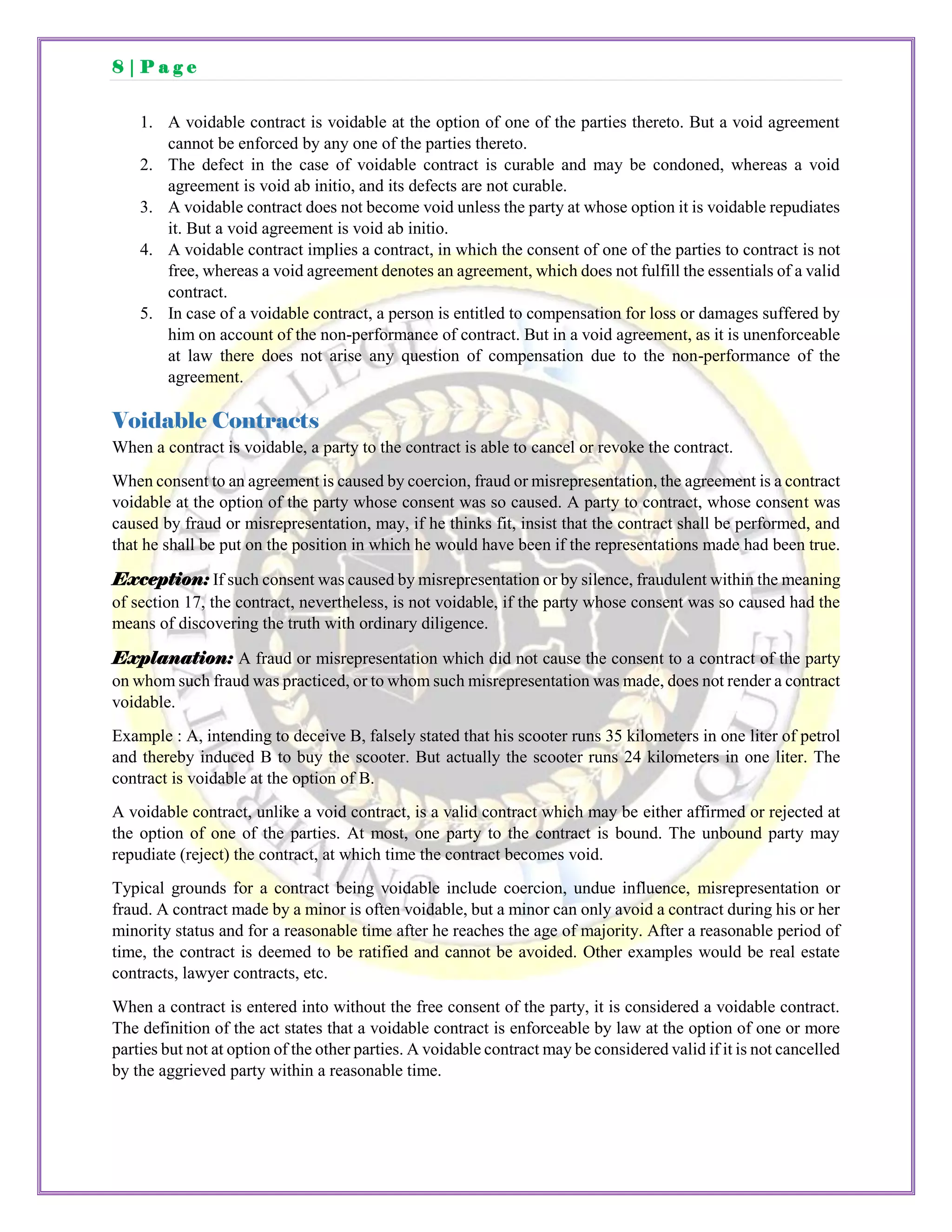 Void agreement and how a contract become voidable | PDF