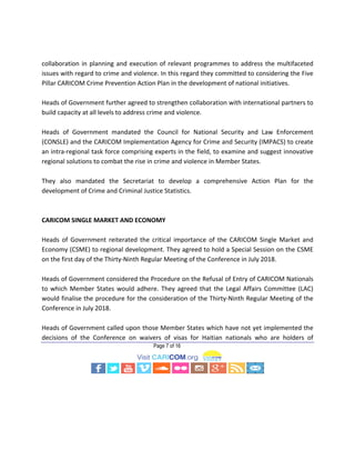 CARICOM: COMMUNIQUÉ(ISSUED(AT(THE(CONCLUSION(OF(THE(TWENTYFNINTH ...