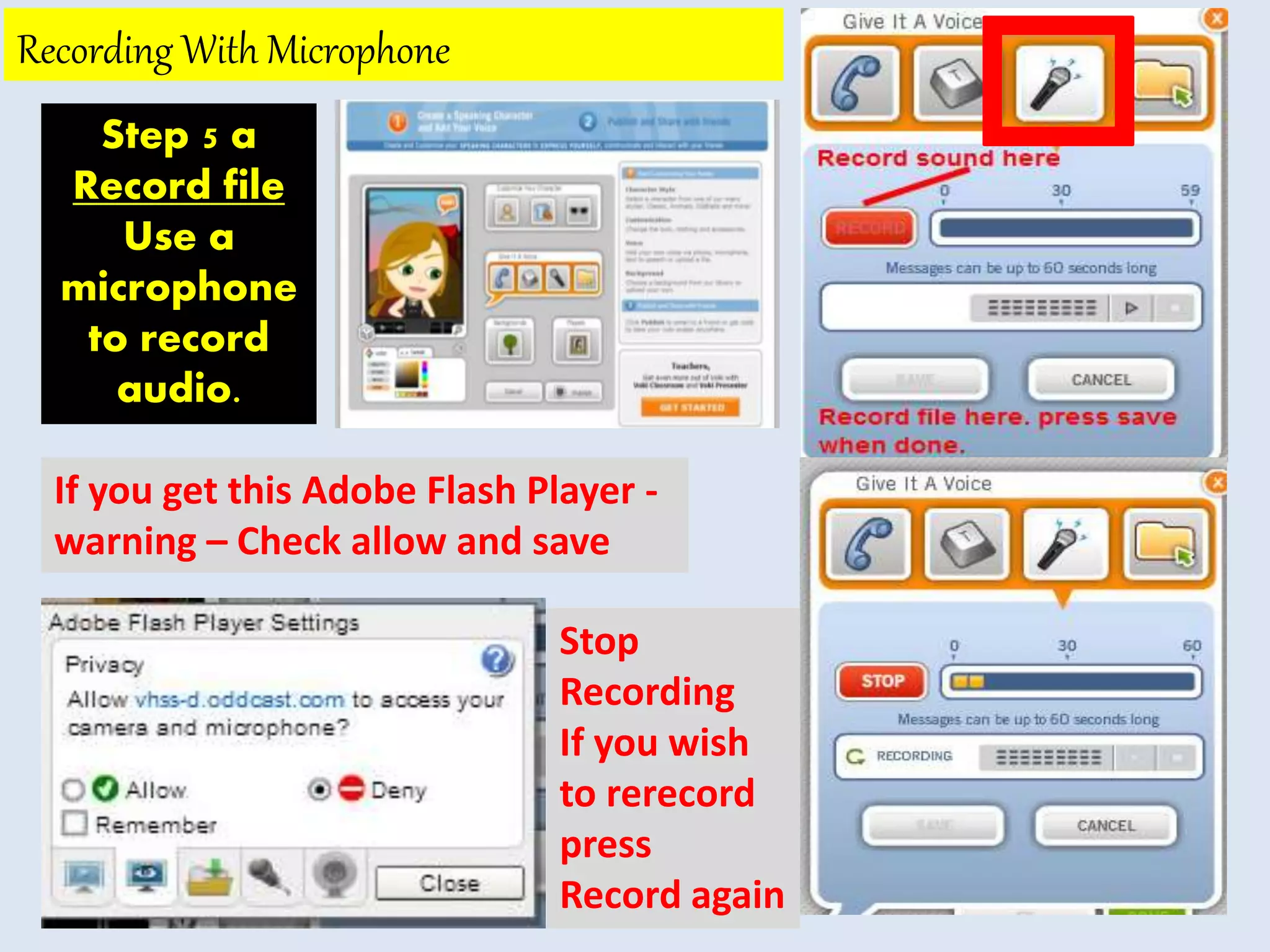 Voki recording Instructions
