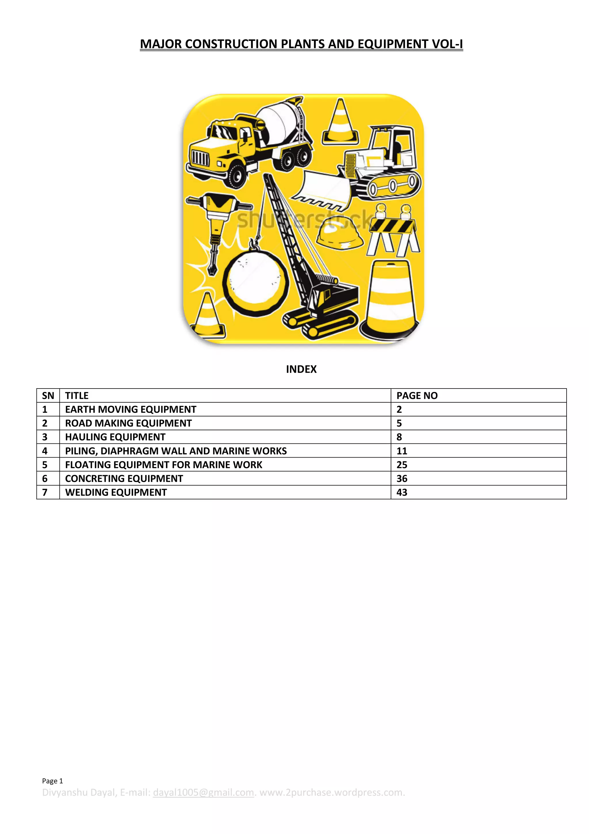 Vol 1. Major Construction Equipment . Pictorial | PDF