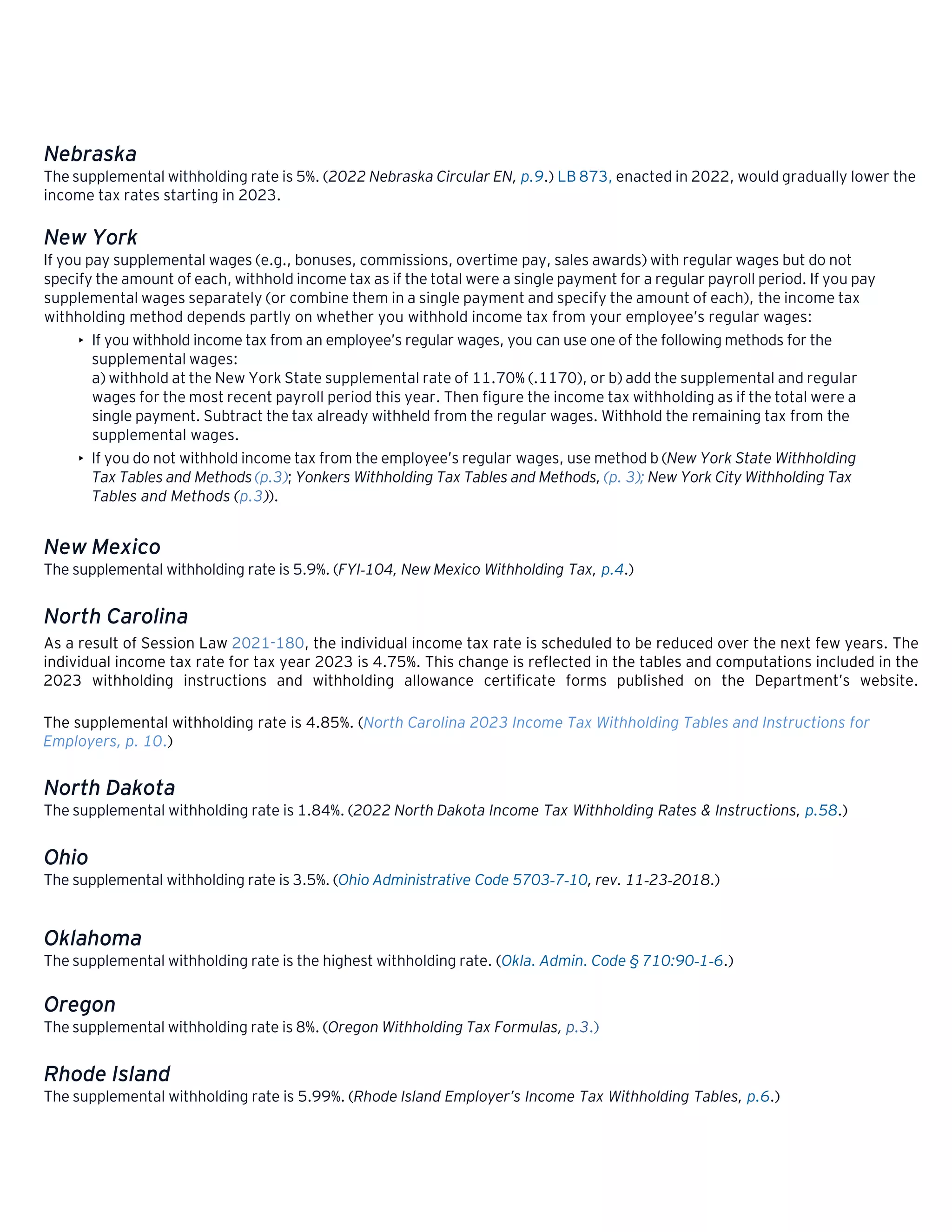 Vol.24. 001 State income tax withholding rates and tables for 2023 ...