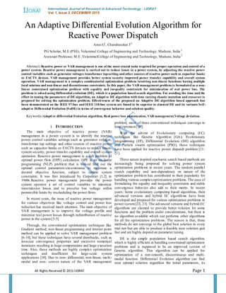 An Adaptive Differential Evolution Algorithm for Reactive Power Dispatch | PDF