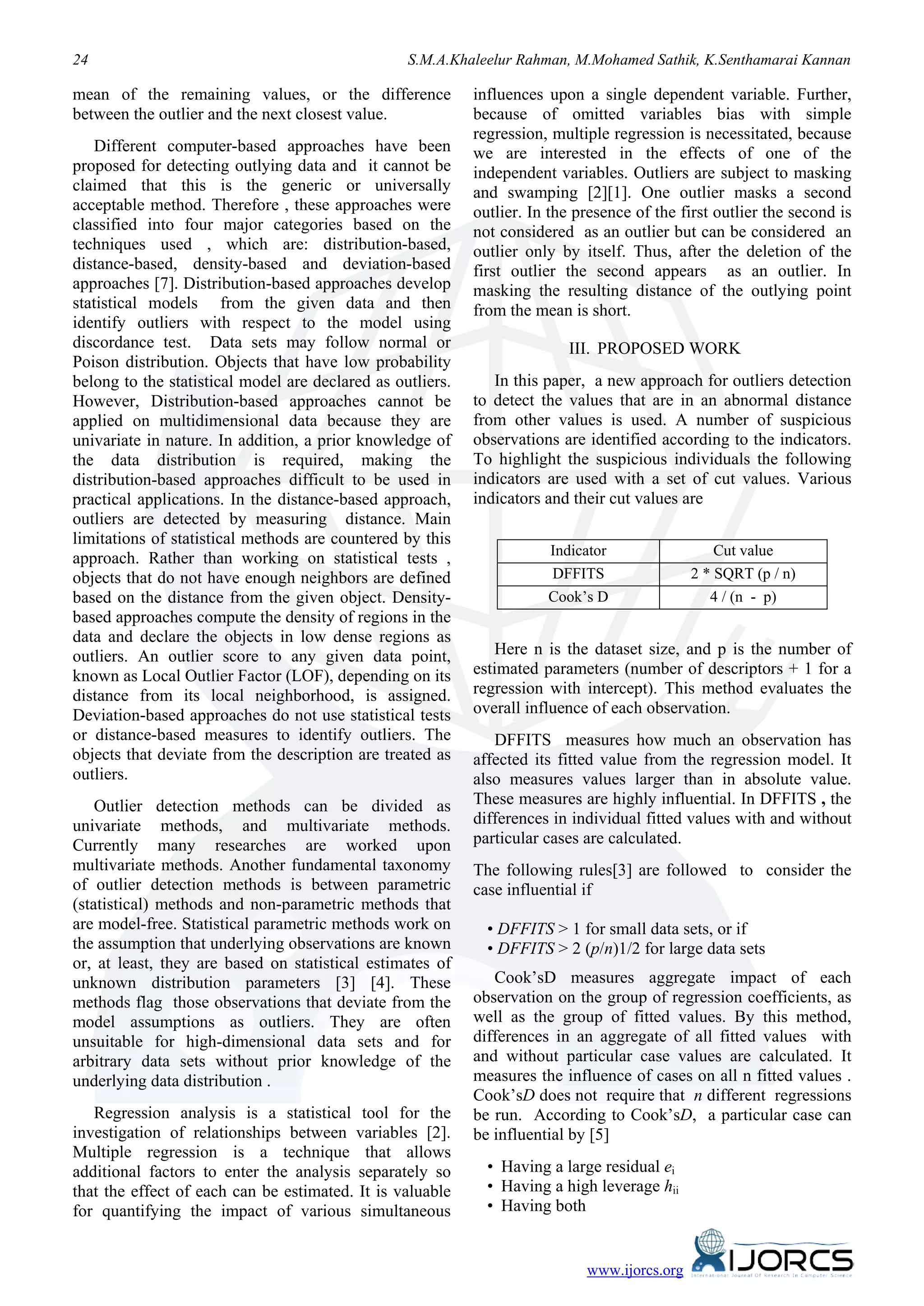 Multiple Linear Regression Models In Outlier Detection Pdf
