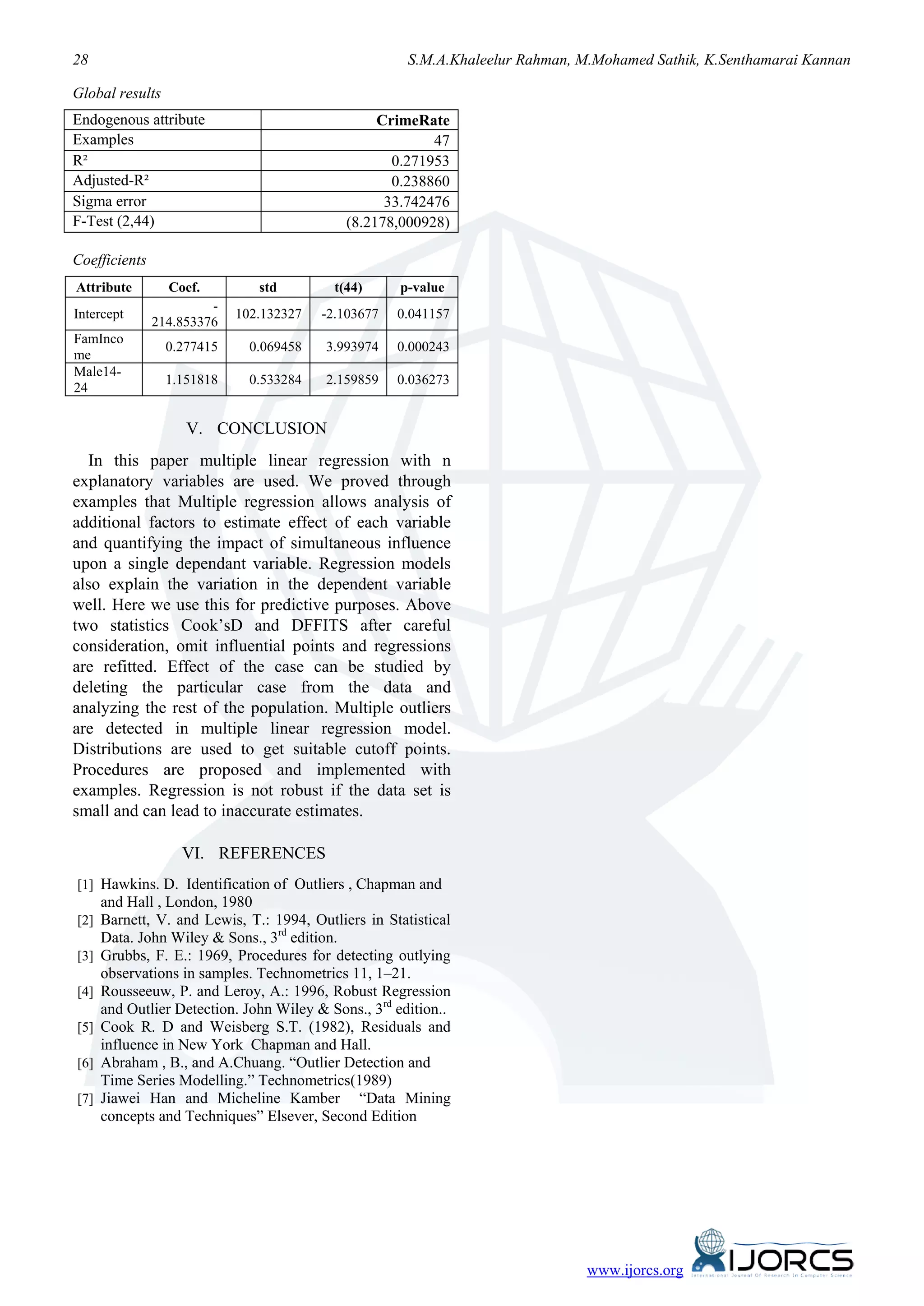 Multiple Linear Regression Models In Outlier Detection Pdf