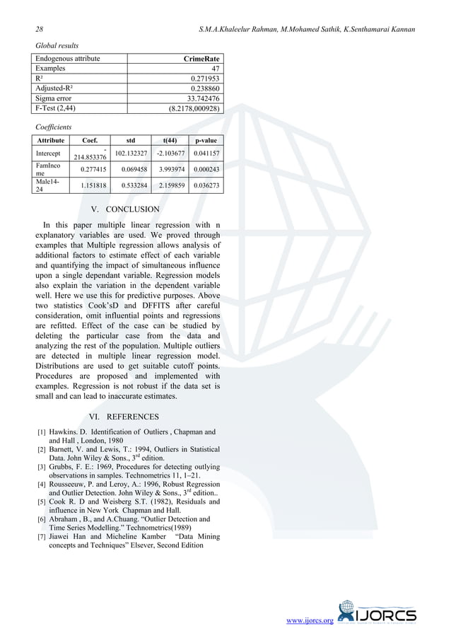 Multiple Linear Regression Models In Outlier Detection Pdf