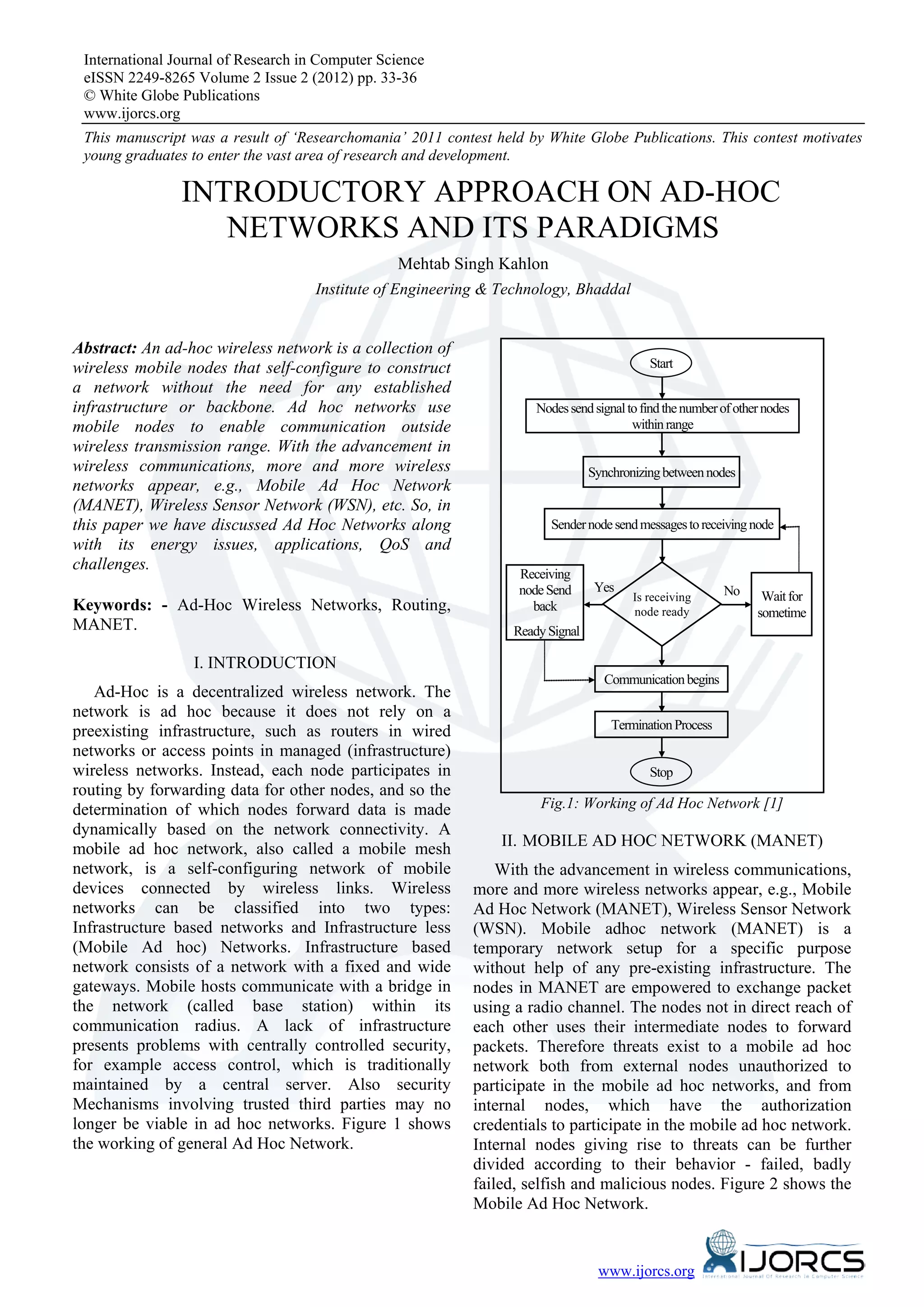 Introductory Approach on Ad-hoc Networks and its Paradigms | PDF